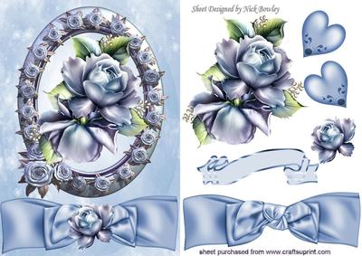Blue Roses, in Rose Frame with Hearts and Bow - CUP587813_415 ...