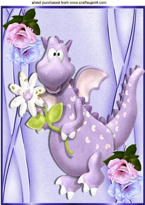 Cute Little Pink Dragon with Flowers, A4 - CUP590564_415 | Craftsuprint