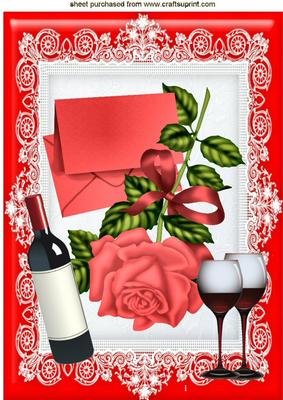 Pretty Red Rose with Letter and Wine in Ornate Frame A4 - CUP598003_415 ...