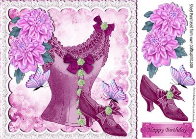 Vintage Pink Basque with Flowers and Shoes on Lace 8x8 - CUP605988_415 ...