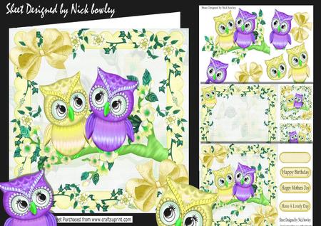 Cute Pair of Owls Lemon on a Branch of Flowers 8x8 Mini Kit - CUP616514 ...