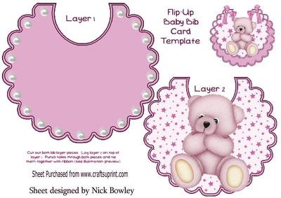 Gorgeous Little Pink Bear on Star Bib - CUP621306_415 | Craftsuprint
