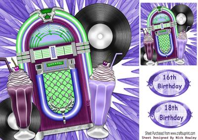 Jukebox, Records and Milkshakes Purple Memorabilia 8x8 - CUP639914_415 ...