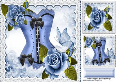 Pretty Blue and Black Lace Basque with Roses 8x8 - CUP641889_415 ...