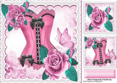 Pretty Rose Pink and Black Lace Basque with Roses 8x8 - CUP642044_415 ...