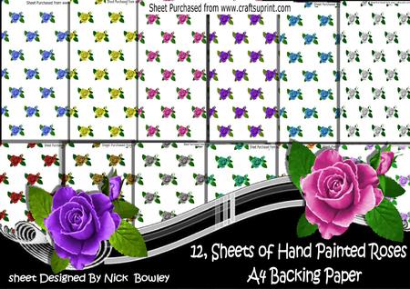 12 Sheets of Painted Roses Backing Paper - CUP643572_415 | Craftsuprint