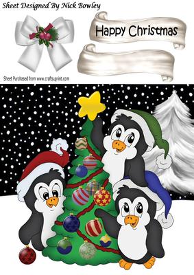Cute Penguins with a Christmas Tree 8x8 - CUP643605_415 | Craftsuprint