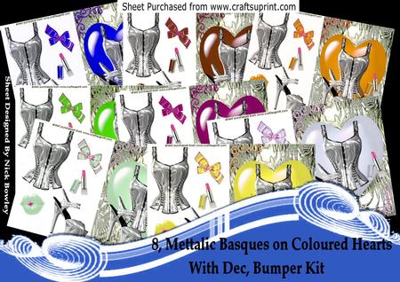 8 Lovely Silver Metallic Basques with Coloured Hearts Bumper ...