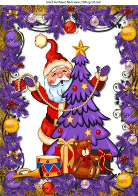 Santa with Christmas Tree and Toys in Christmas Frame A4 - CUP650858 ...