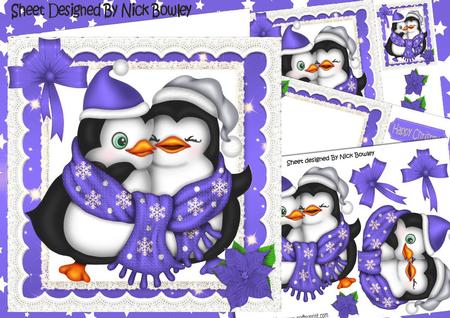 Cute Cuddle Penguins, with Purple Stars and Bow 8x8 Mini Kit ...