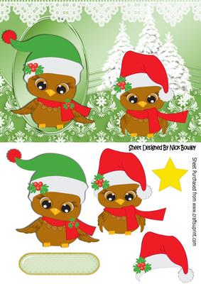 Cute Owls in Santa Hats with Christmas Tree - CUP654325_415 | Craftsuprint