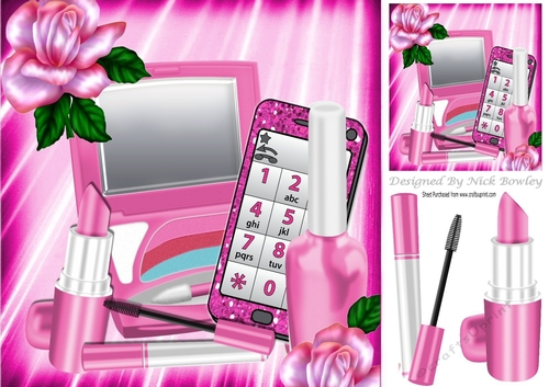 Pink makeup with glitter mobile phone and rose 8x8 - CUP718865_415 ...