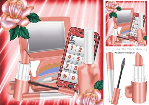 Peach makeup with glitter mobile phone and rose 8x8 - CUP718866_415 ...
