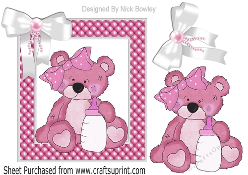Cute little pink baby bear in bead frame - CUP723908_415 | Craftsuprint