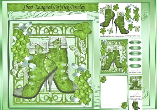 Pretty green vintage lace boot, with green flowers 8x8 mini kit ...