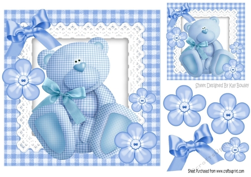 Bow, Buttons and a lovely blue gingham teddy bear 8x8 - CUP738697_415 ...