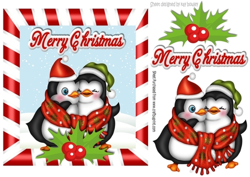 cuddle up! penguins in candy cane frame with holly - CUP749124_415 ...