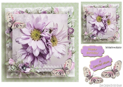 pretty lilac flowers in floral frame with butterflies 8x8 - CUP759036 ...
