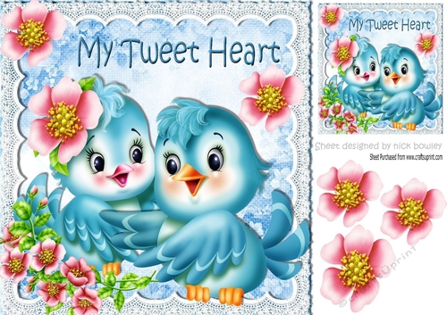 My Tweet Heart! with cute little turq birds and flowers 8x8 - CUP764151 ...