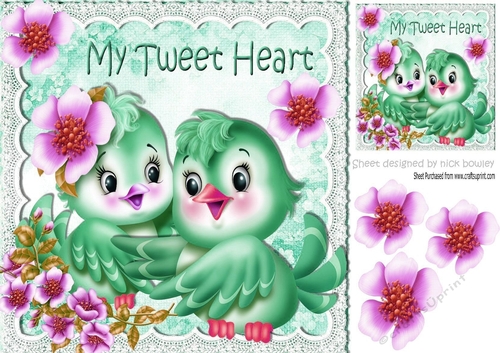 My Tweet Heart! with cute little green birds and flowers 8x8 ...