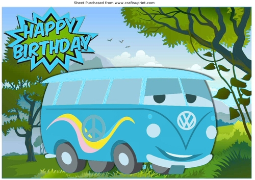 Blue Toony Camper van in the meadow A4 - CUP771757_415 | Craftsuprint