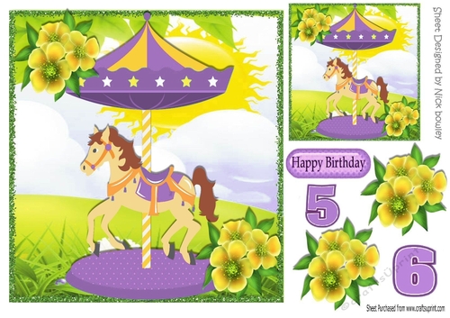 Pretty purple carousel with horse with flowers 8x8 - CUP772856_415 ...