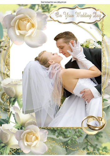 The wedding kiss, with cream roses & rings A4 - CUP775187_415 ...