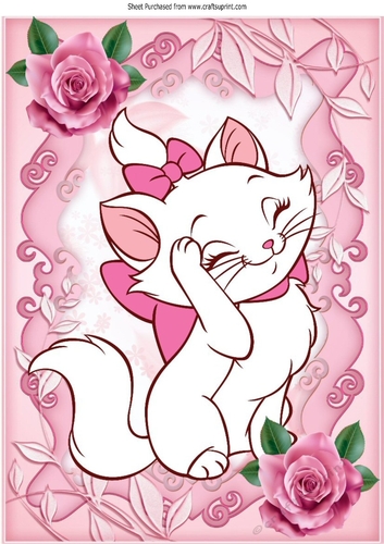 Pampered kitty in bow with pink roses A4 - CUP775495_415 | Craftsuprint