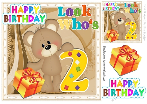 Look whos TWO, Lovely Birthday bear with present 8x8 - CUP777932_415 ...