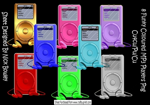 8 Funky Coloured MP3 Players png - CUP784254_415 | Craftsuprint