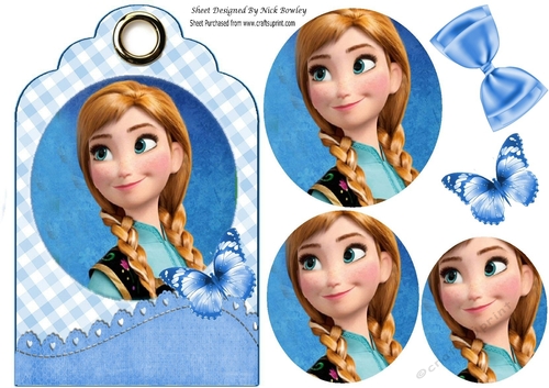 Pretty Ana With blue bow on a check tag - CUP786240_415 | Craftsuprint