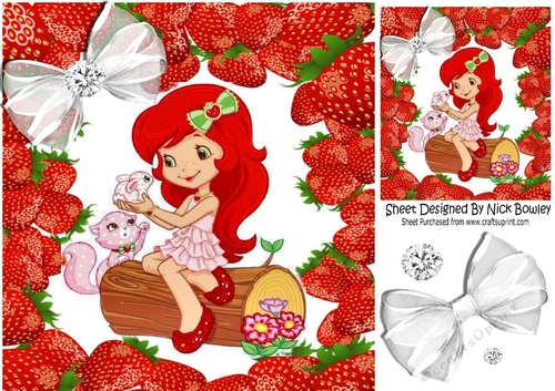 Little Miss Strawberry girl sitting on a log with her pets 8x8 ...