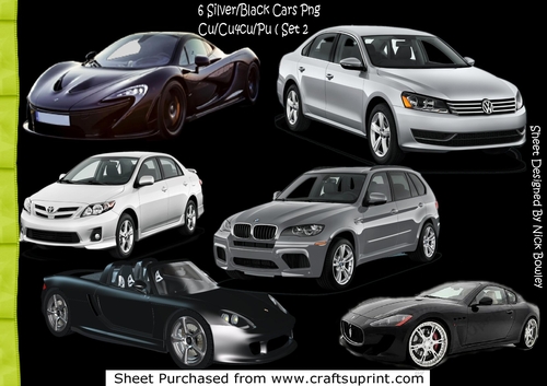 A variety of six silver/black cars in png (set 2) - CUP794041_415 ...