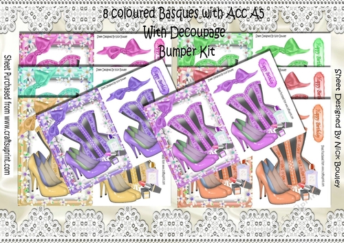 8 Pretty Coloured Basques with Accessories in floral A5 Frames Bumper ...