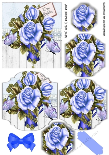 pretty blue floral arrangement, lace& butterflies bracket pyramids ...