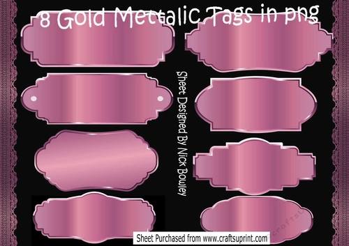 8 pink Mettalic Tags (set 4) png - CUP796287_415 | Craftsuprint