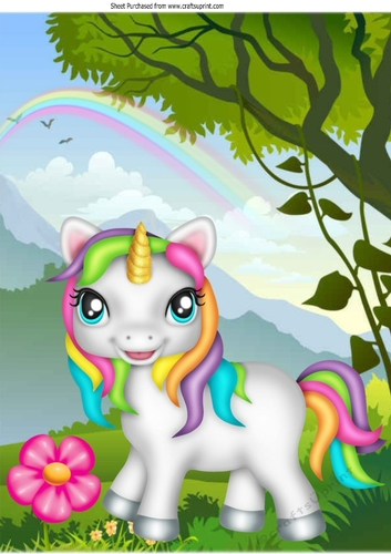 Gorgeous little rainbow unicorn in the meadow with rainbow A4 ...