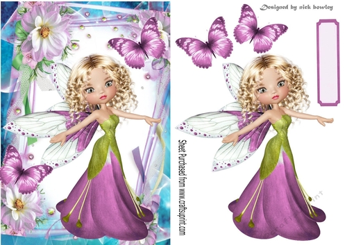 pretty faerie in pink in flower frame with butterflies A5 - CUP801465 ...