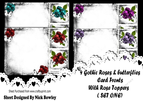 4 Lovely Gothic frames/card fronts with roses & toppers (set one ...