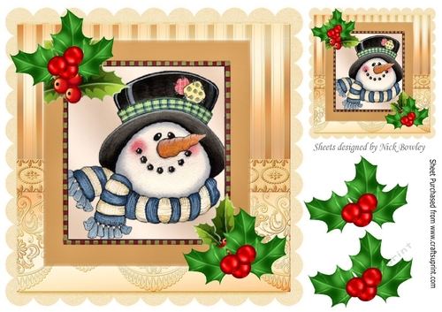 Jolly little snowman in his scarf with holly 8x8 - CUP816262_415 ...