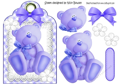 Lovely purple gingham bear on a tag with lace & bow - CUP820670_415 ...