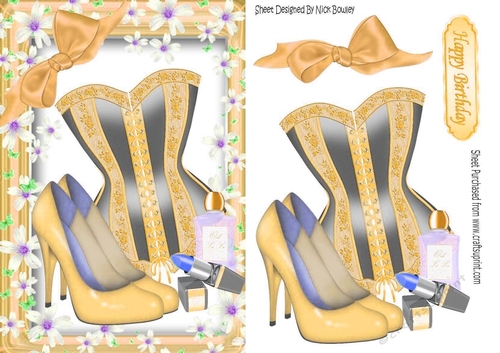 pretty stripe gold basque with bow in floral frame with accessories ...