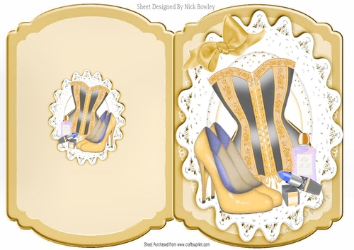 pretty stripe gold basque with bow in floral frame with accessories ...