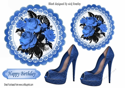 shabby chic blue roses/black toppers with sparkle blue shoes ...
