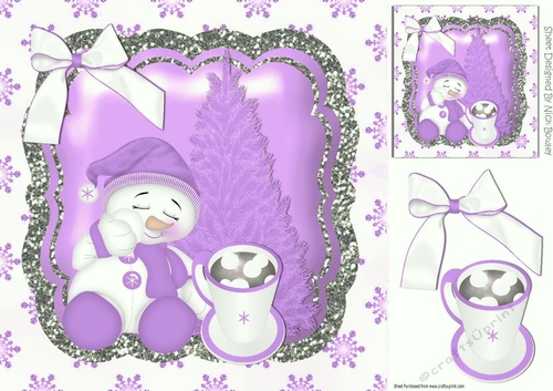 cute sleepy snowman with purple christmas tree and bow silver frame 8x8 ...
