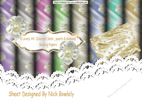 8 Lovely A4 Coloured Satin, pearl emb with diamante Effect Backing ...