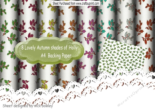 8 Lovely Coloured Autumn Shades of Christmas Holly Backing Papers ...