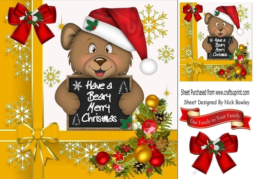 A Beary Merry Christmas in santa hat with holly 8x8 (Gold) - CUP835754 ...