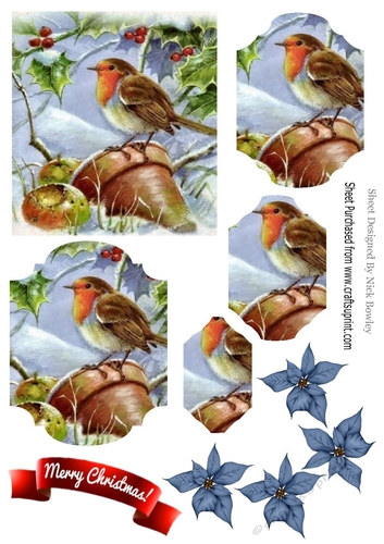Robin with flowers pots in the snow bracket pyramids - CUP841687_415 ...