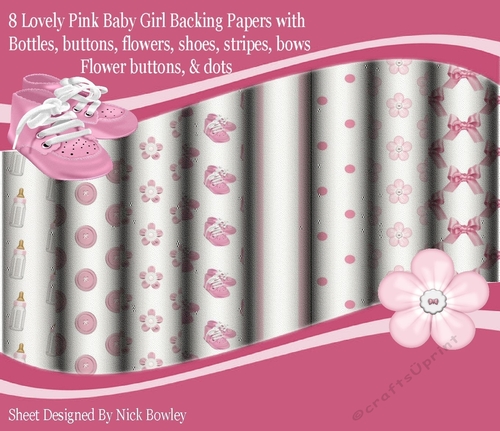 8 lovely pink baby girls backing paper - CUP841757_415 | Craftsuprint